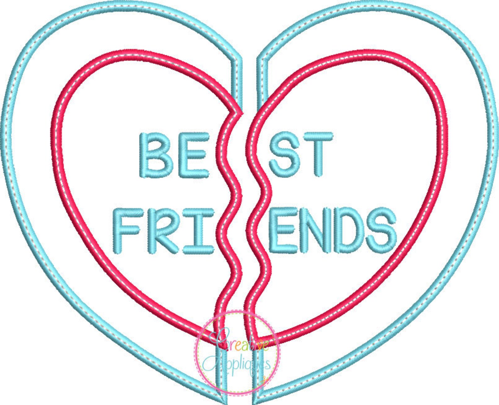 Best Friends BFF Split Heart Digital Machine Embroidery - Etsy