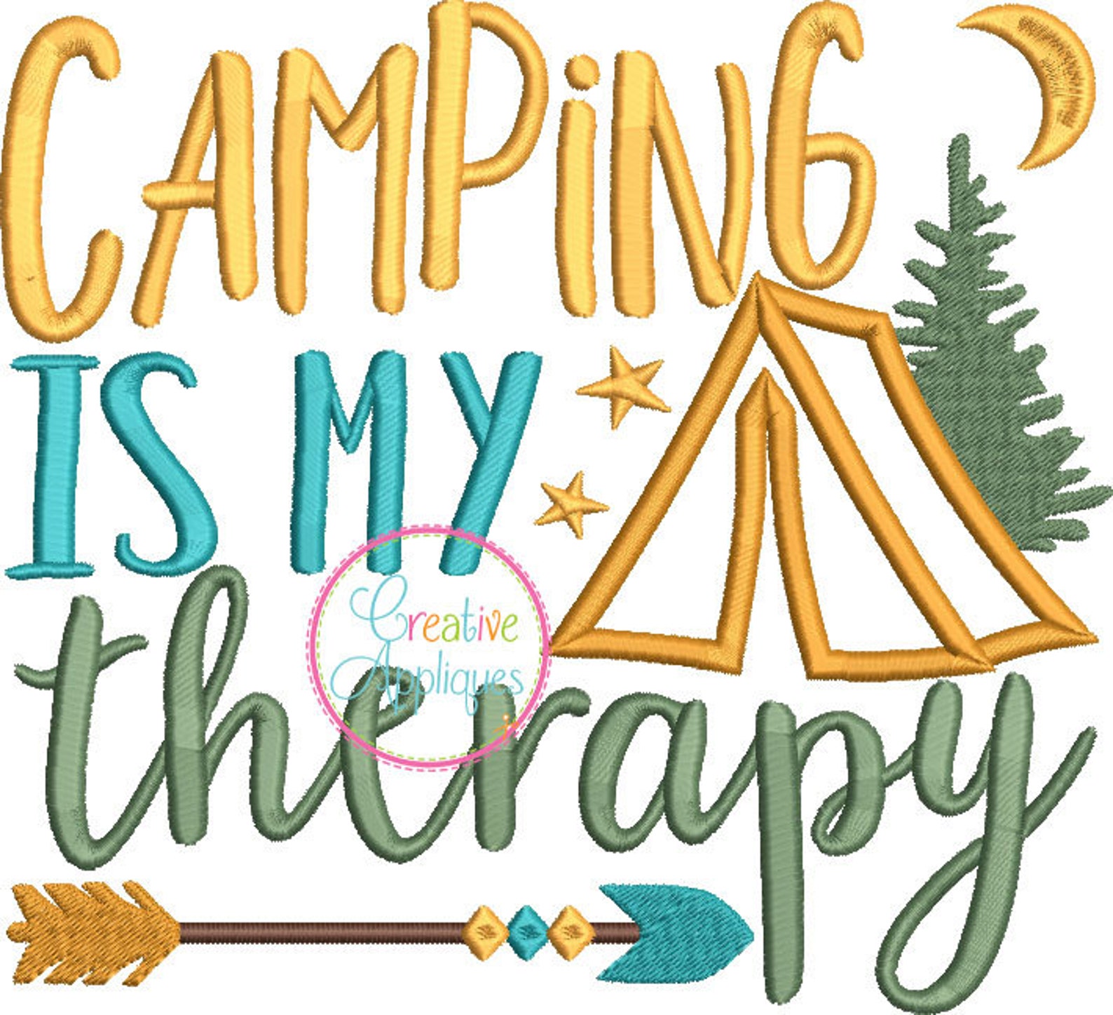 4 Sizes Camping is My Therapy Digital Machine Embroidery Design ...