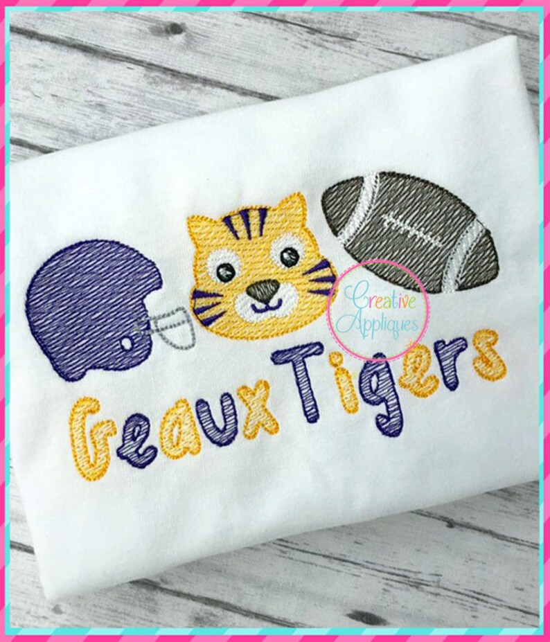 Sketch Stitch Tiger Football Digital Machine Embroidery Design | Etsy