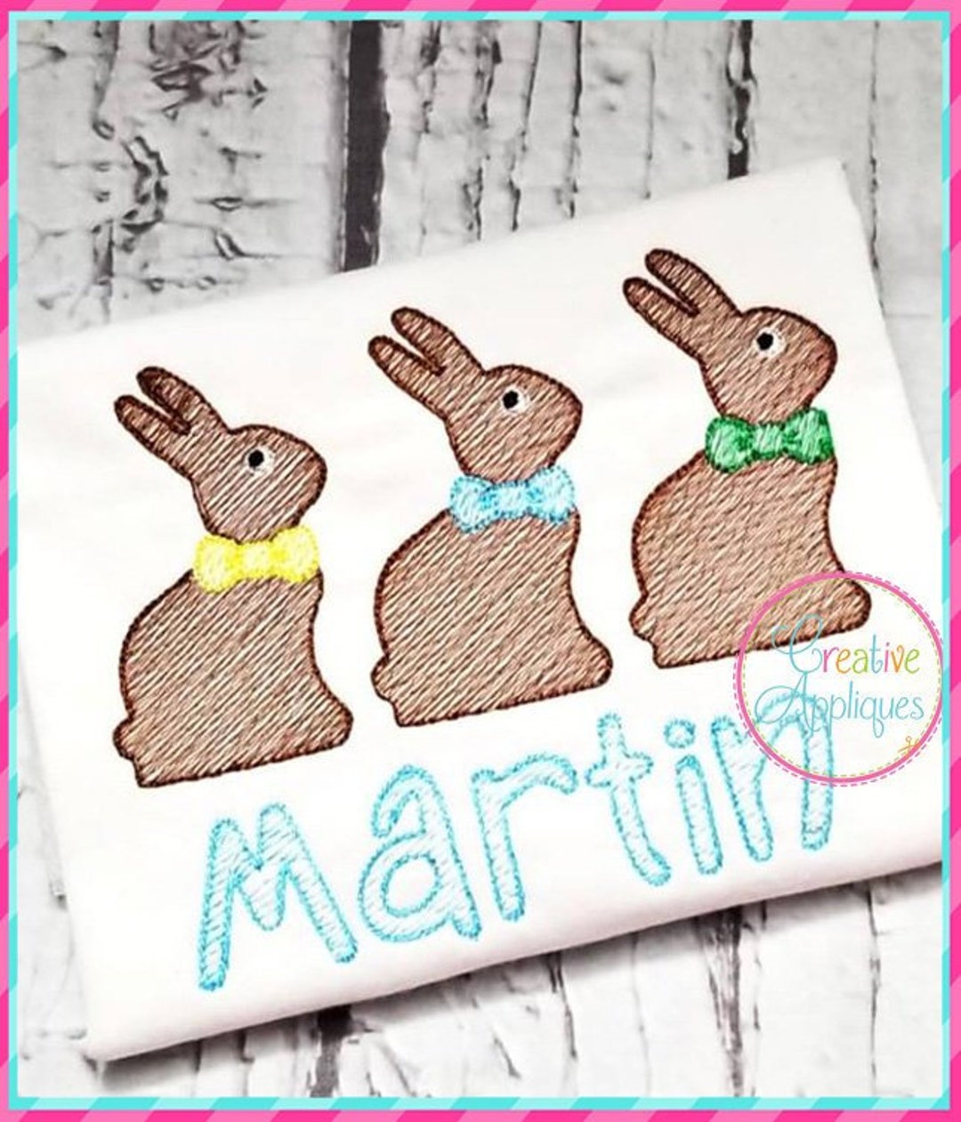 Sketch Stitch Bunny Rabbits Digital Machine Embroidery Design 5 Sizes ...