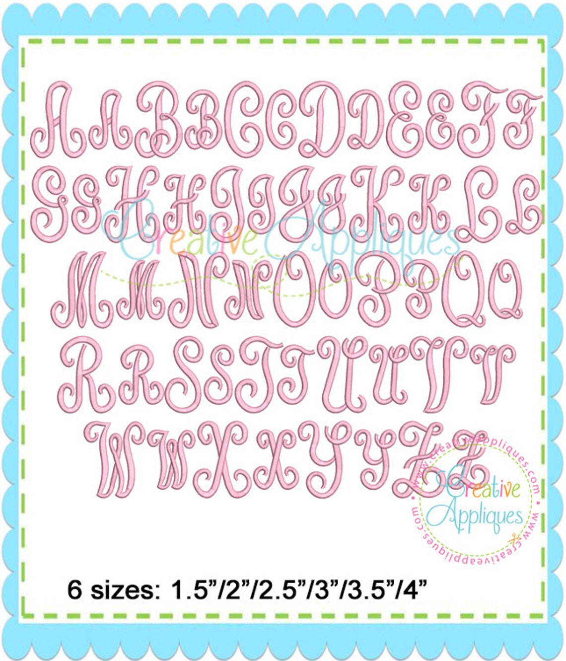 6 SIZES Classic Script Monogram Embroidery Font Alphabet | Etsy