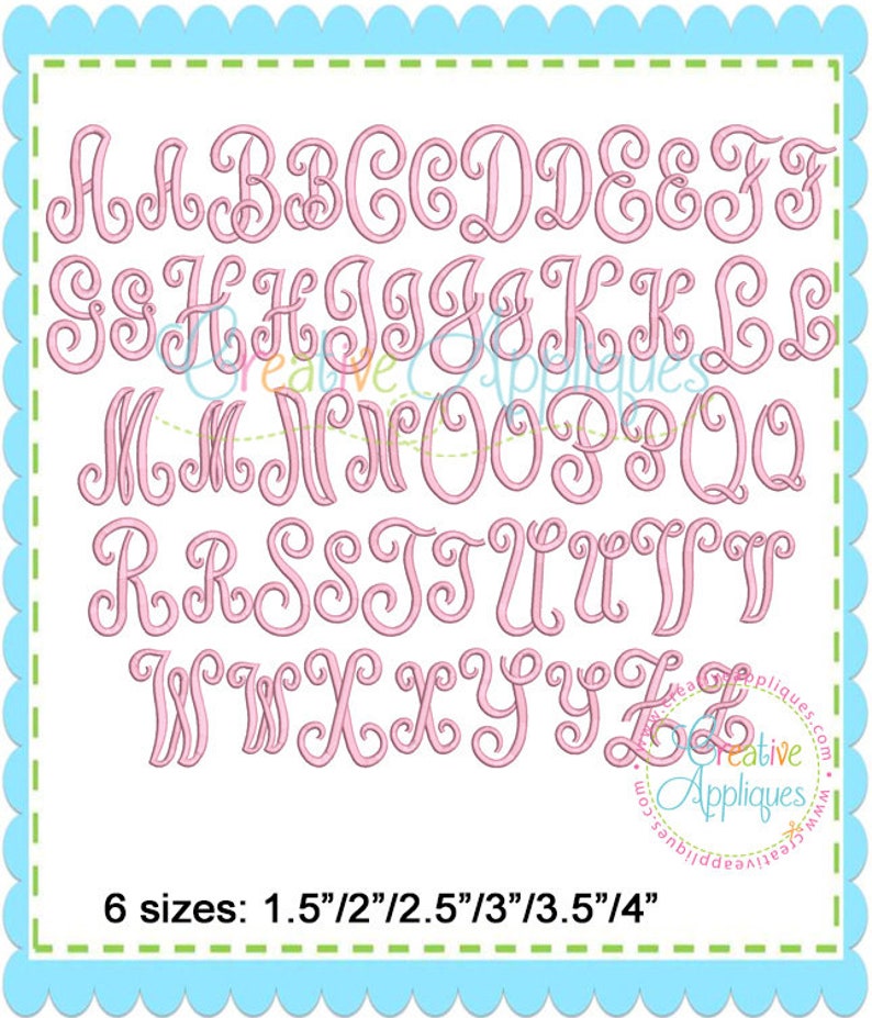 6 SIZES Classic Script Monogram Embroidery Font Alphabet | Etsy