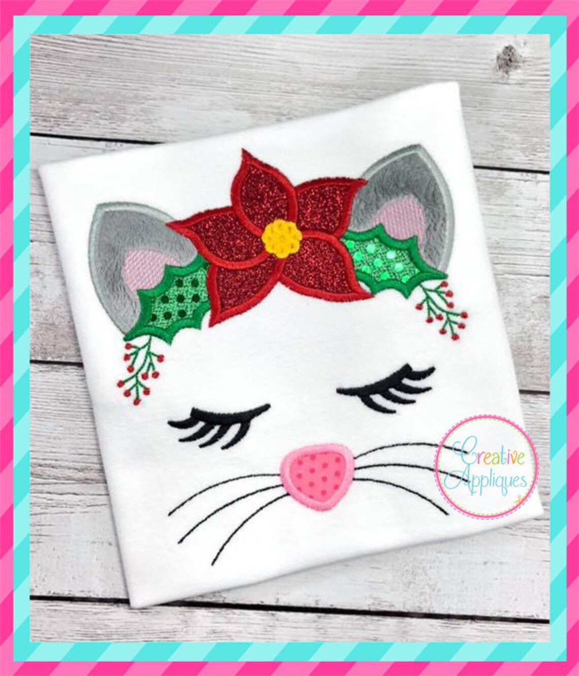 Christmas Cat Digital Machine Embroidery Applique Design 4 - Etsy