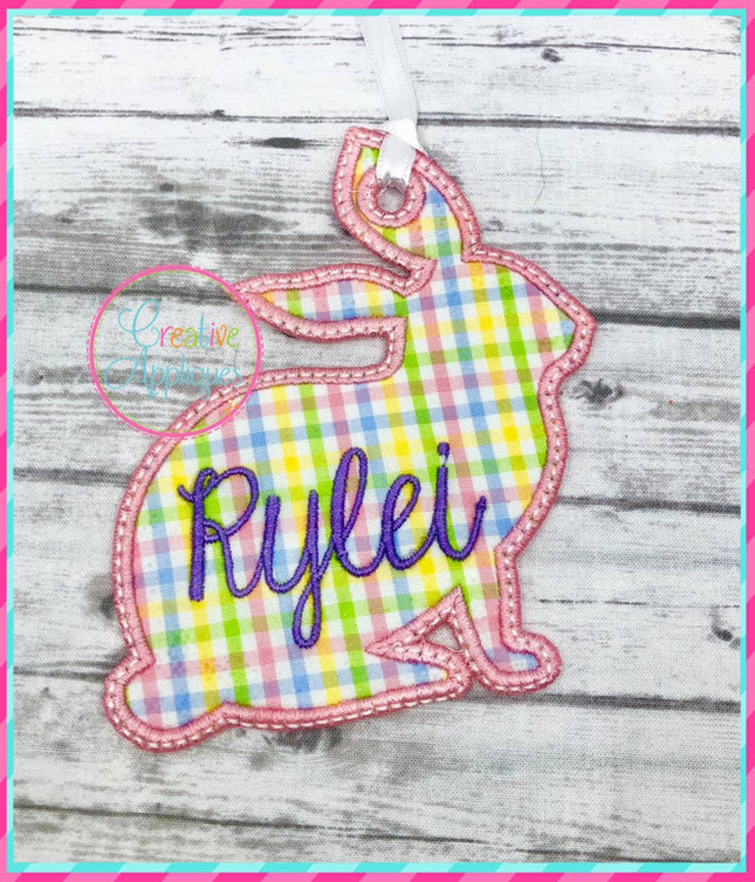 Rabbit Silhouette Tag in the Hoop Applique Machine Embroidery Design ...