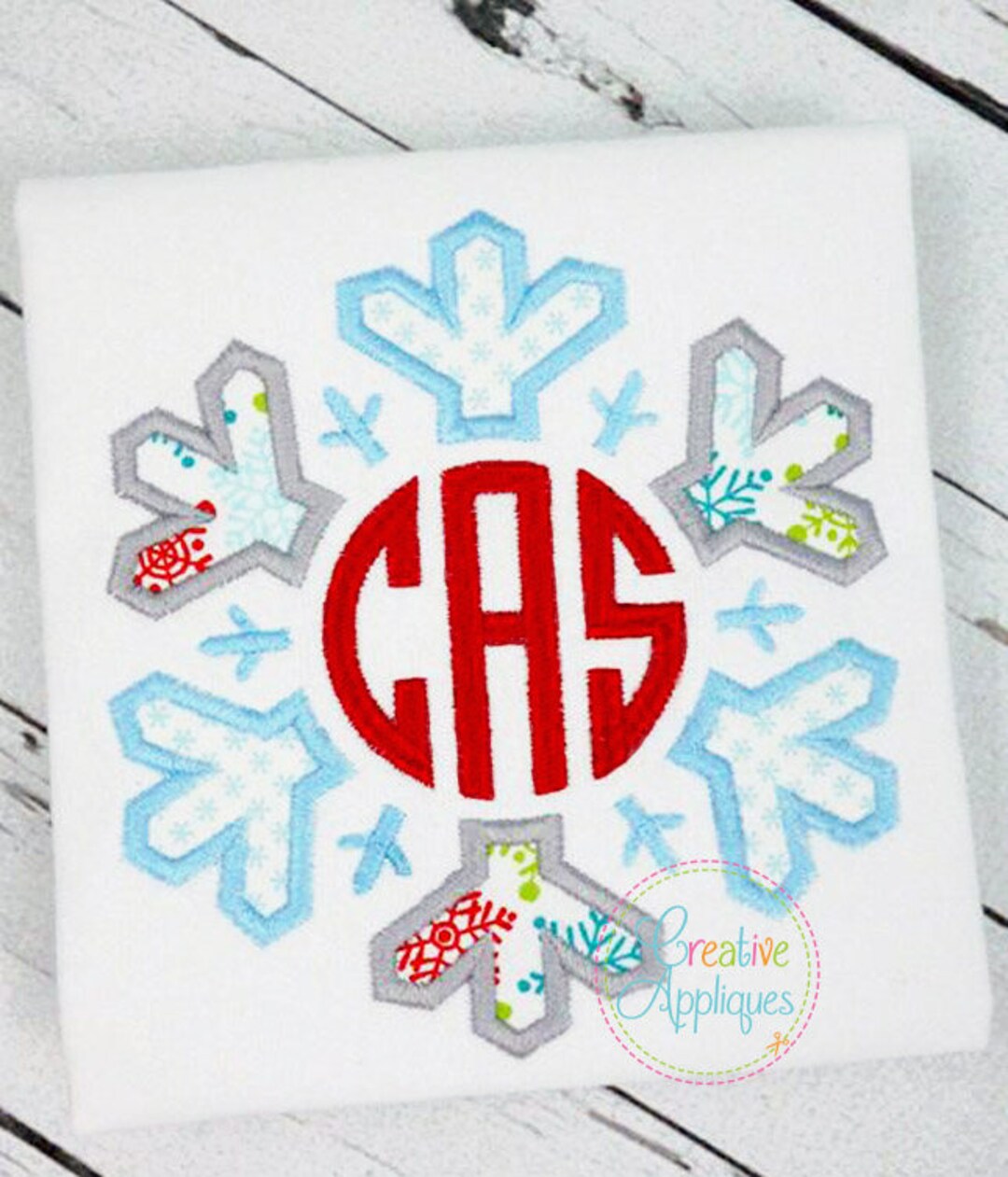 Snowflake Applique Natural Circle Monogram Embroidery Font Digital ...