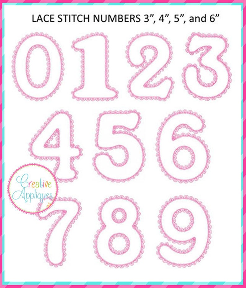 Lace Stitch Number Set 0 Thru 9 Embroidery Applique Design 4 | Etsy