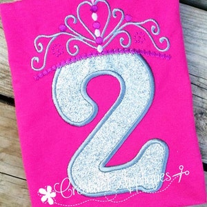 Princess Crown Birthday Number 2 Machine Embroidery Applique Design 4 ...