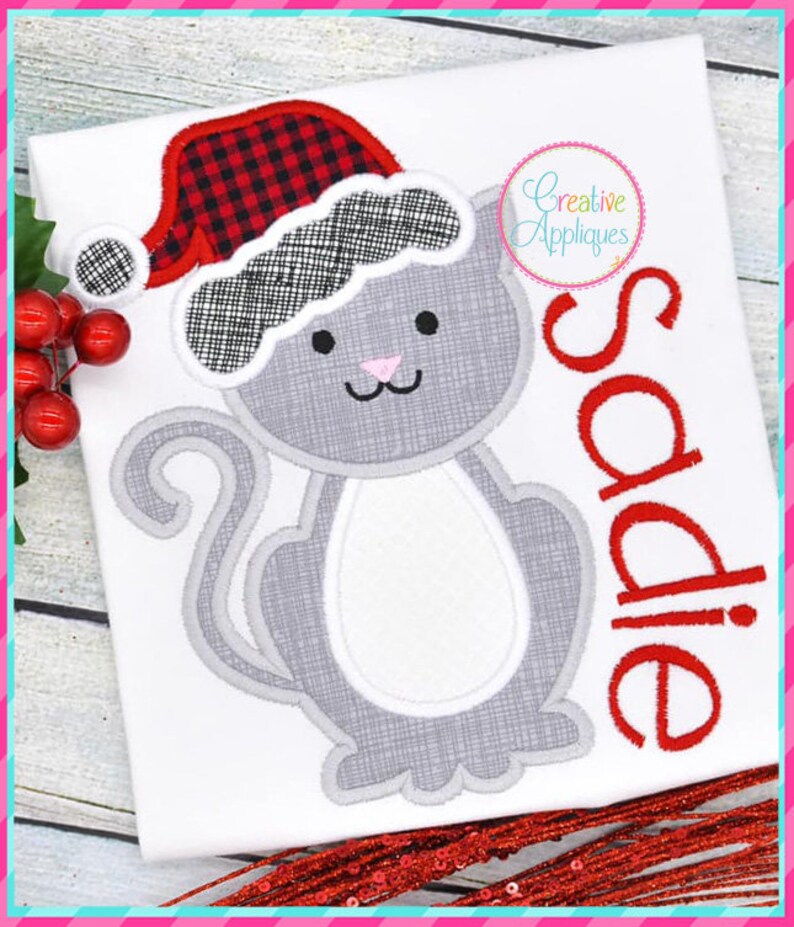 Santa Cat Digital Machine Embroidery Design 4 Sizes, Santa Cat ...