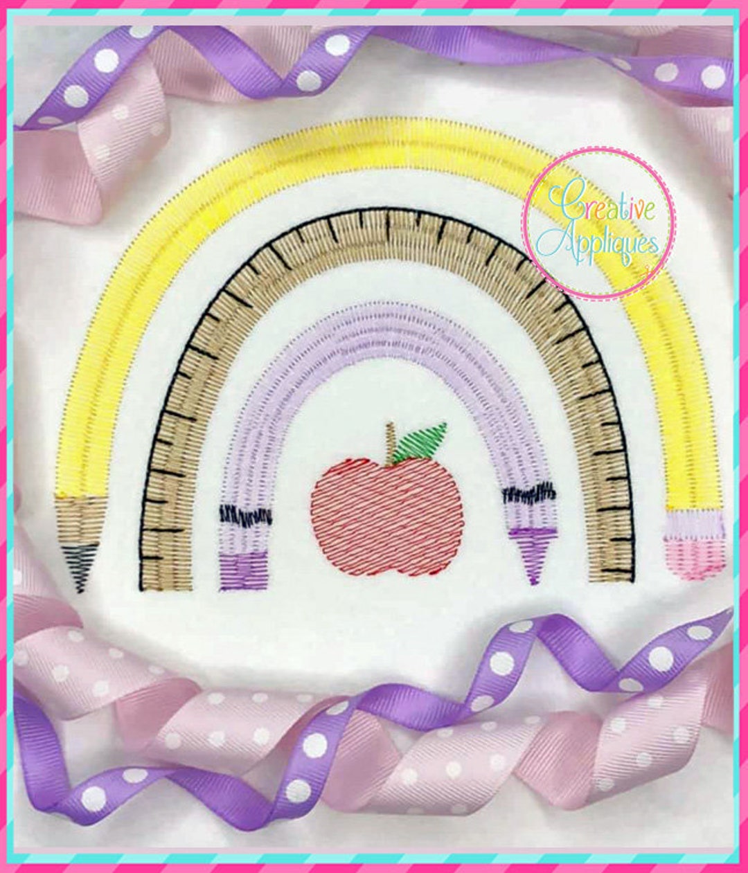 Pencil Rainbow Machine Embroidery Design 4 Sizes, School Embroidery ...