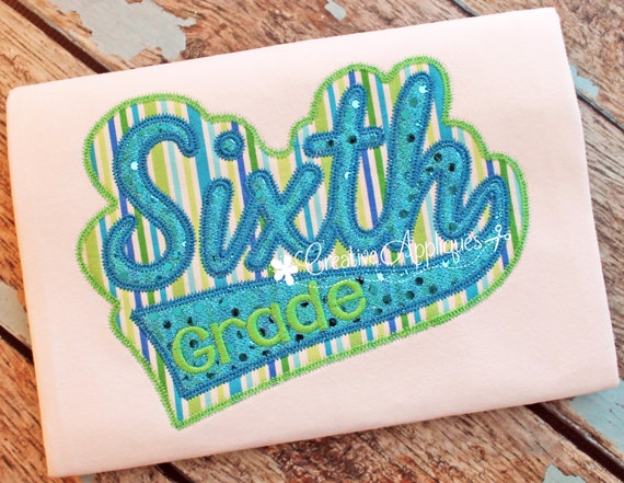 Sixth Grade Digital Machine Embroidery Applique Design 3 Sizes | Etsy