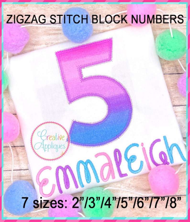 Zigzag Stitch Block Number Set Applique Digital Machine Embroidery ...