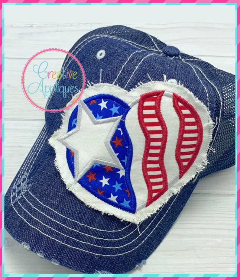 Patriotic Heart Flag With Star Machine Embroidery Applique Digital ...