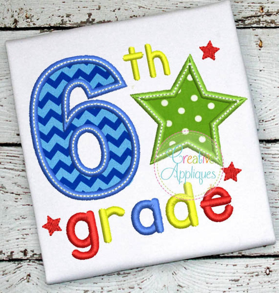 6th Sixth Grade Star Digital Machine Embroidery Applique Design 4 Sizes ...