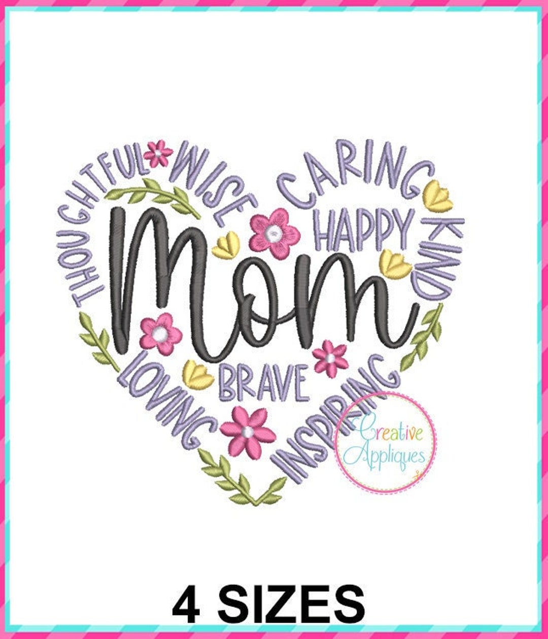 Mom Word Heart Digital Embroidery Machine Design 4 Sizes, Mom ...