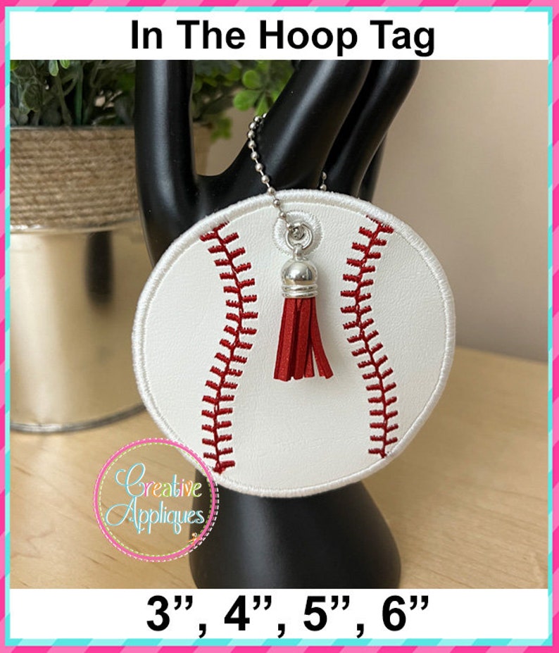 Baseball Tag in the Hoop Embroidery Design 4 Sizes, Bag Tag, in the ...