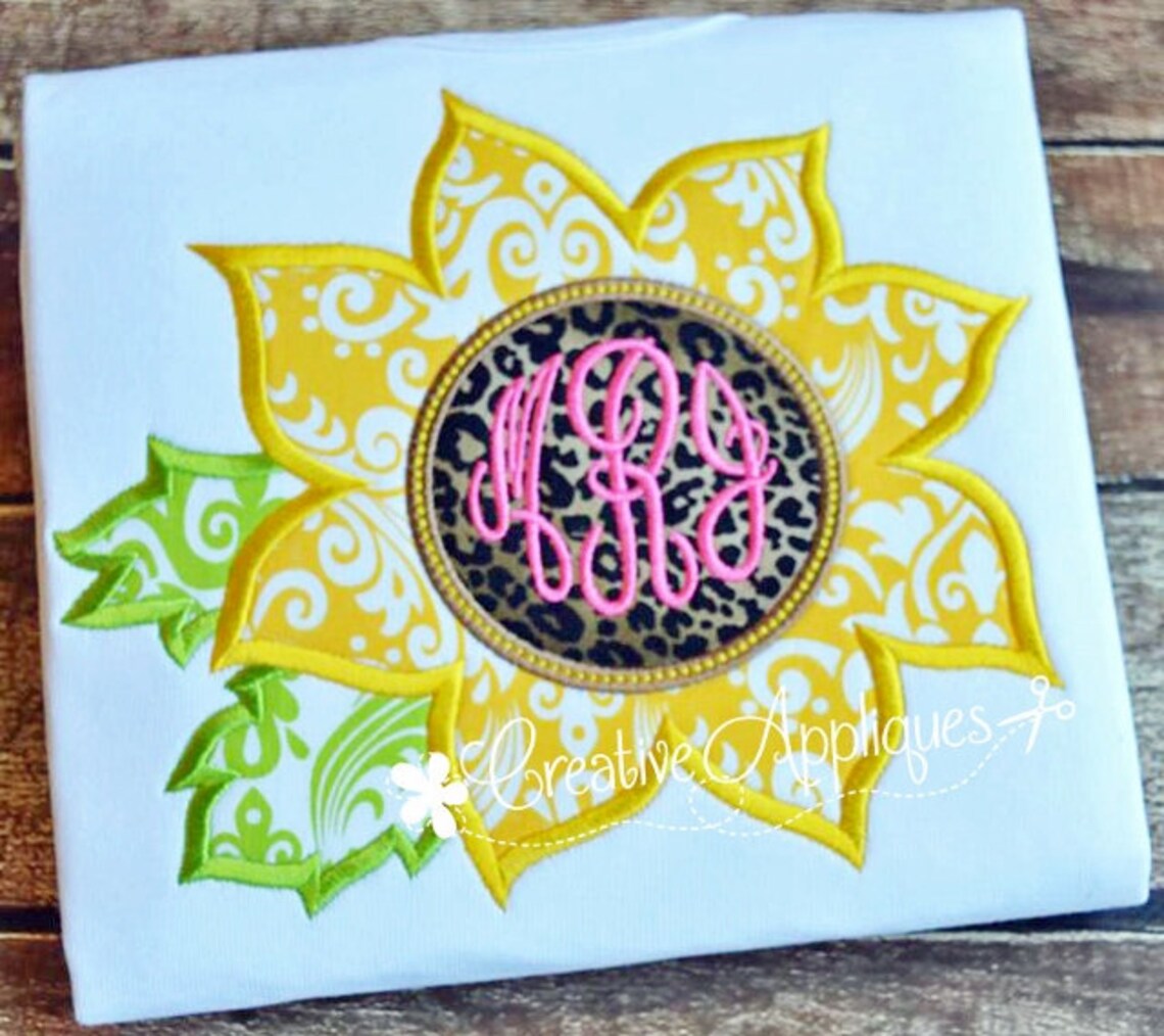 Sunflower Monogram Fall Digital Machine Embroidery Applique - Etsy