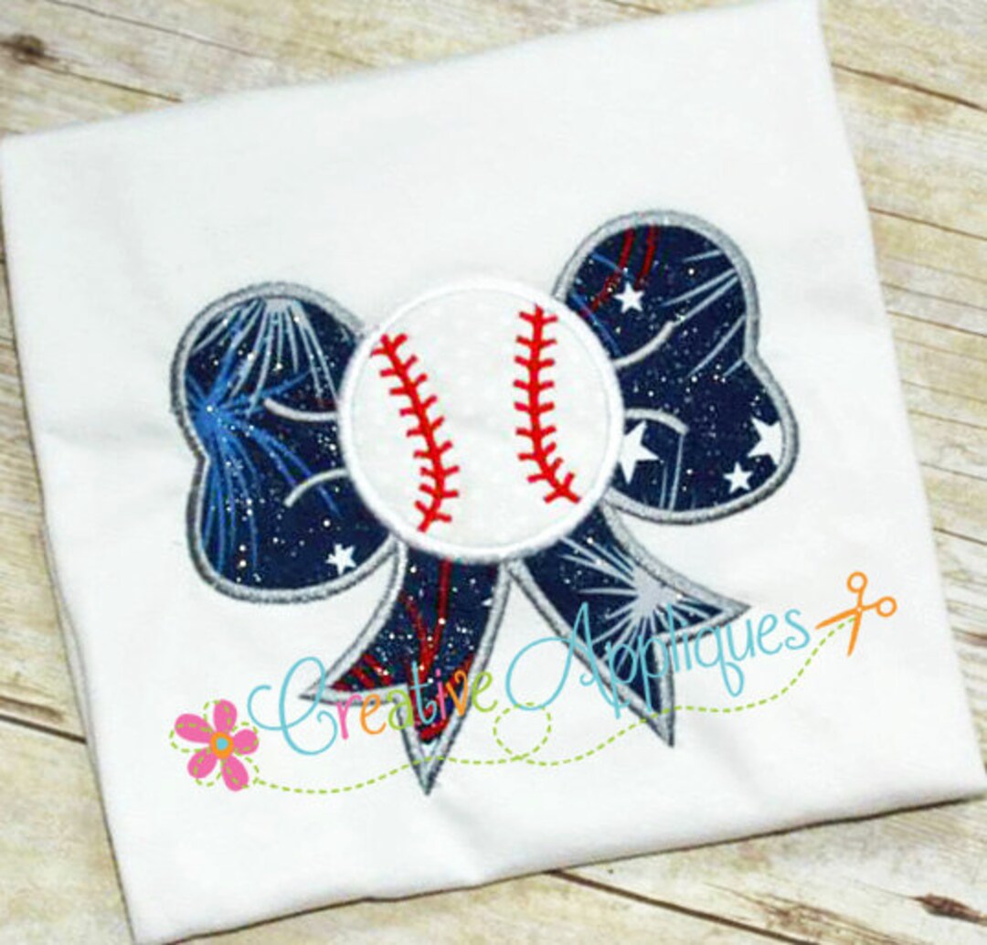 Baseball Softball Bow Digital Machine Embroidery Applique Design 4 ...