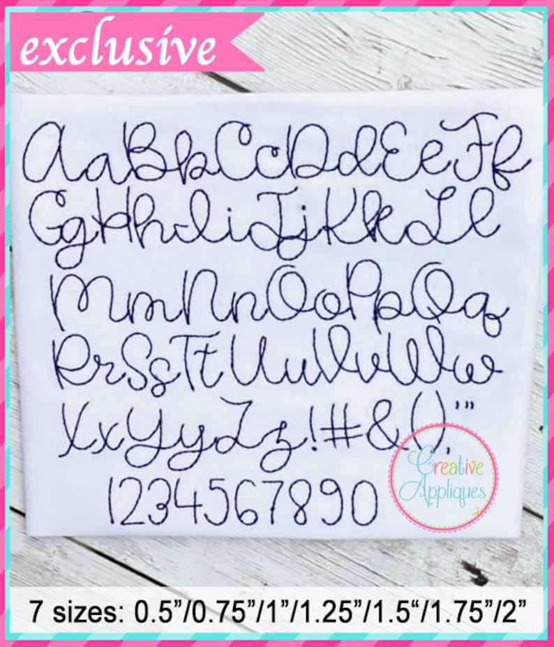 7 Sizes Bella Cursive Script Floss Embroidery Alphabet Font - Etsy