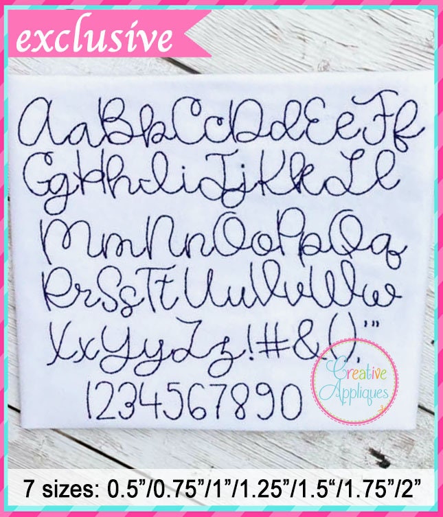 7 Sizes Bella Cursive Script Floss Embroidery Alphabet Font Digital ...