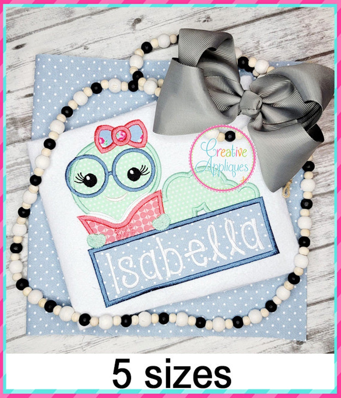 Reading Bookworm Frame Machine Embroidery Applique Design 5 Sizes ...