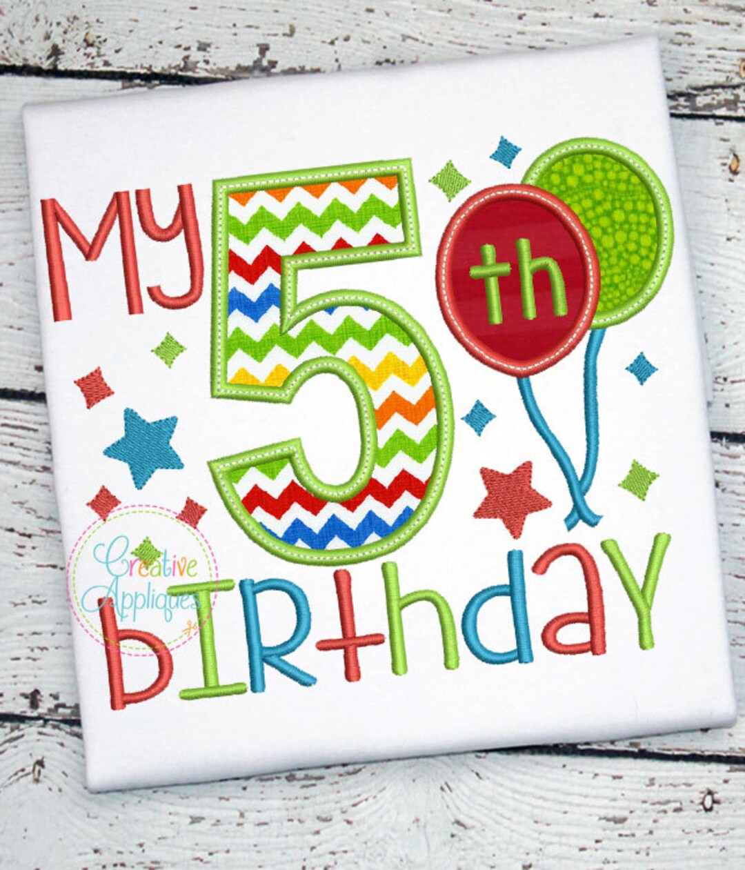 My 5th Birthday Applique Digital Machine Embroidery Design 4 Sizes, 5th ...