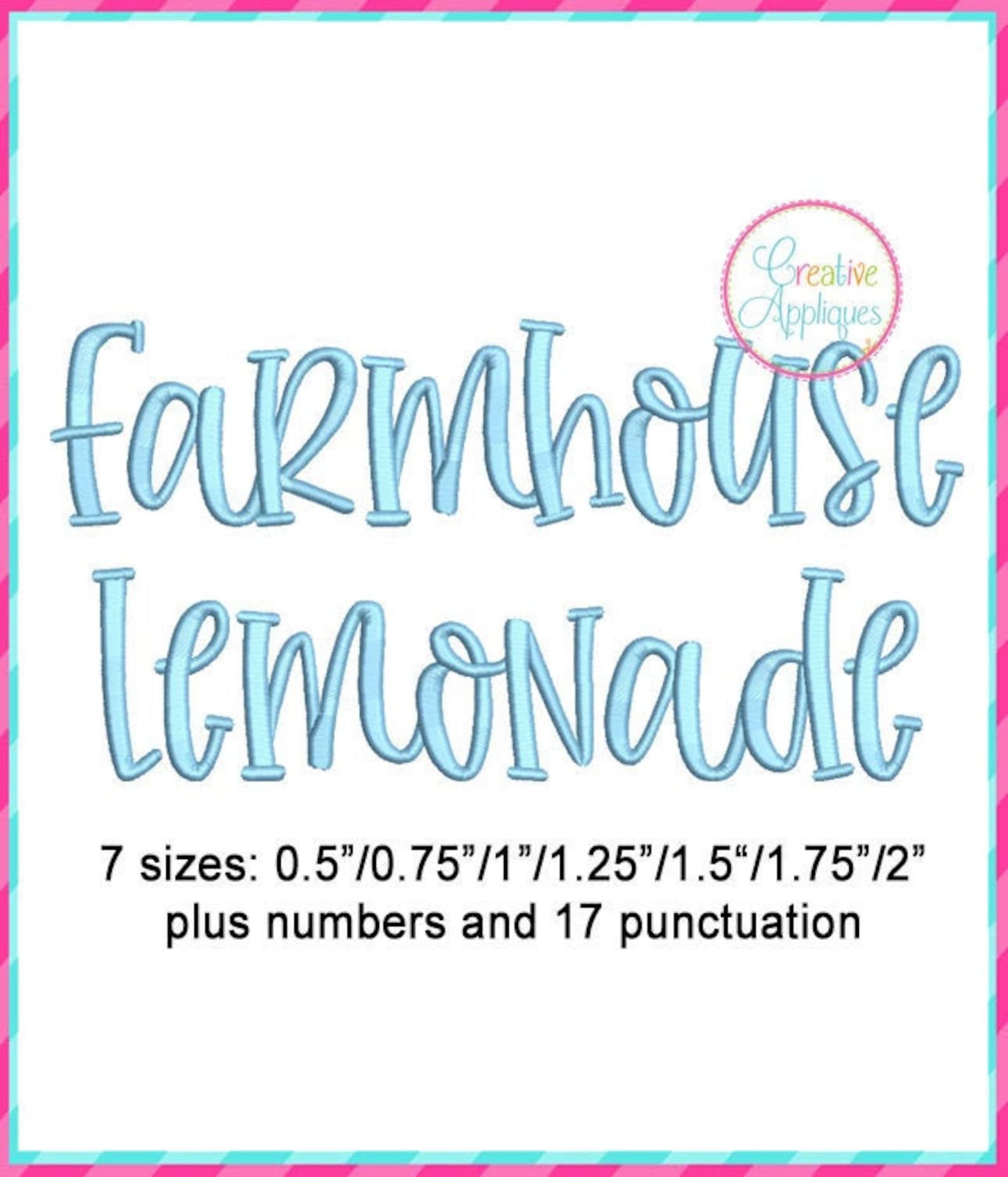 7 Sizes Farmhouse Lemonade Embroidery Alphabet Font Digital Machine ...