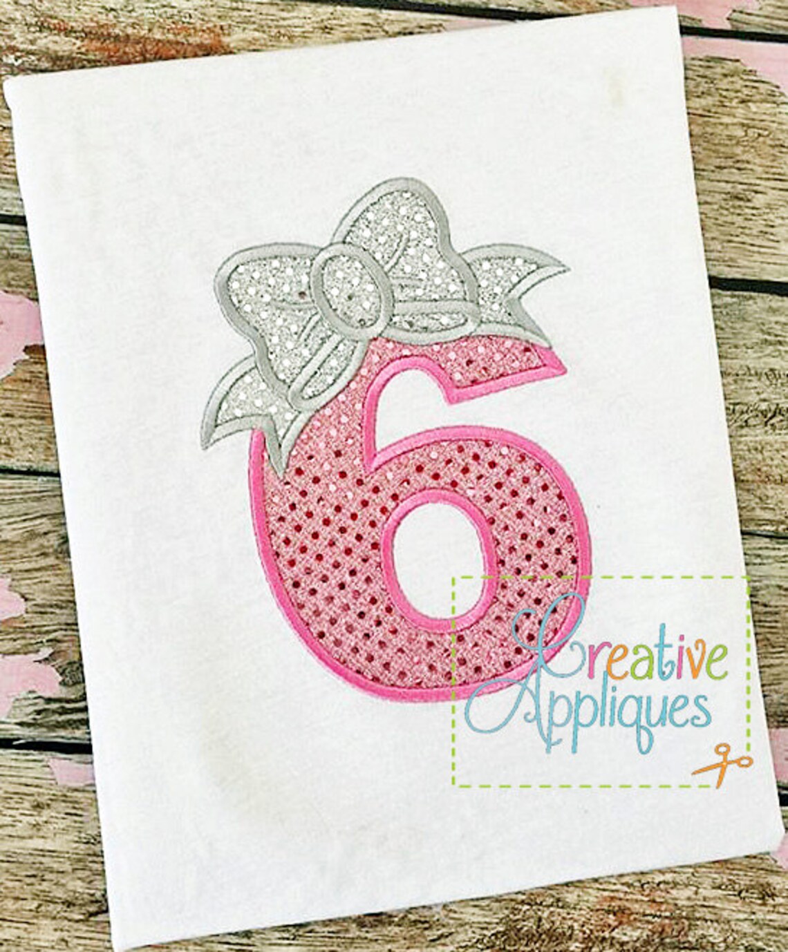 Bow Number 6 Six Sith Birthday Applique Digital Machine Embroidery ...