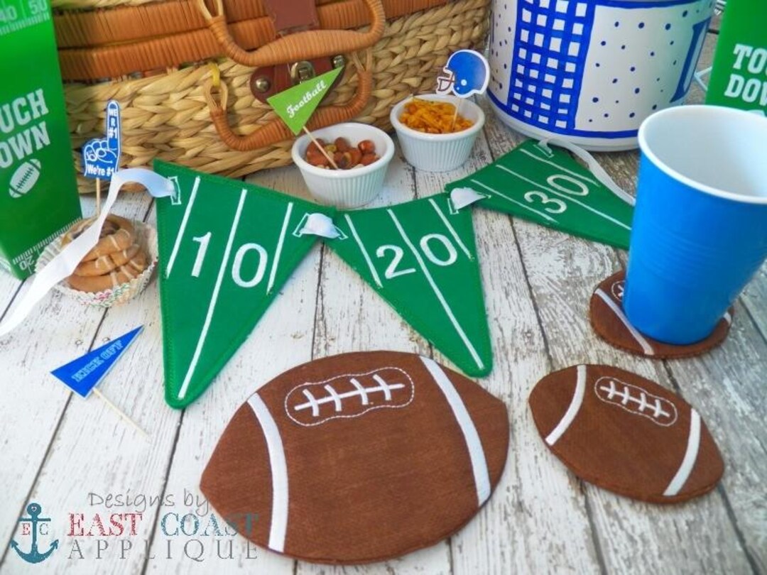 Football Coaster and Mug Rug in the Hoop Design, Machine Embroidery ...