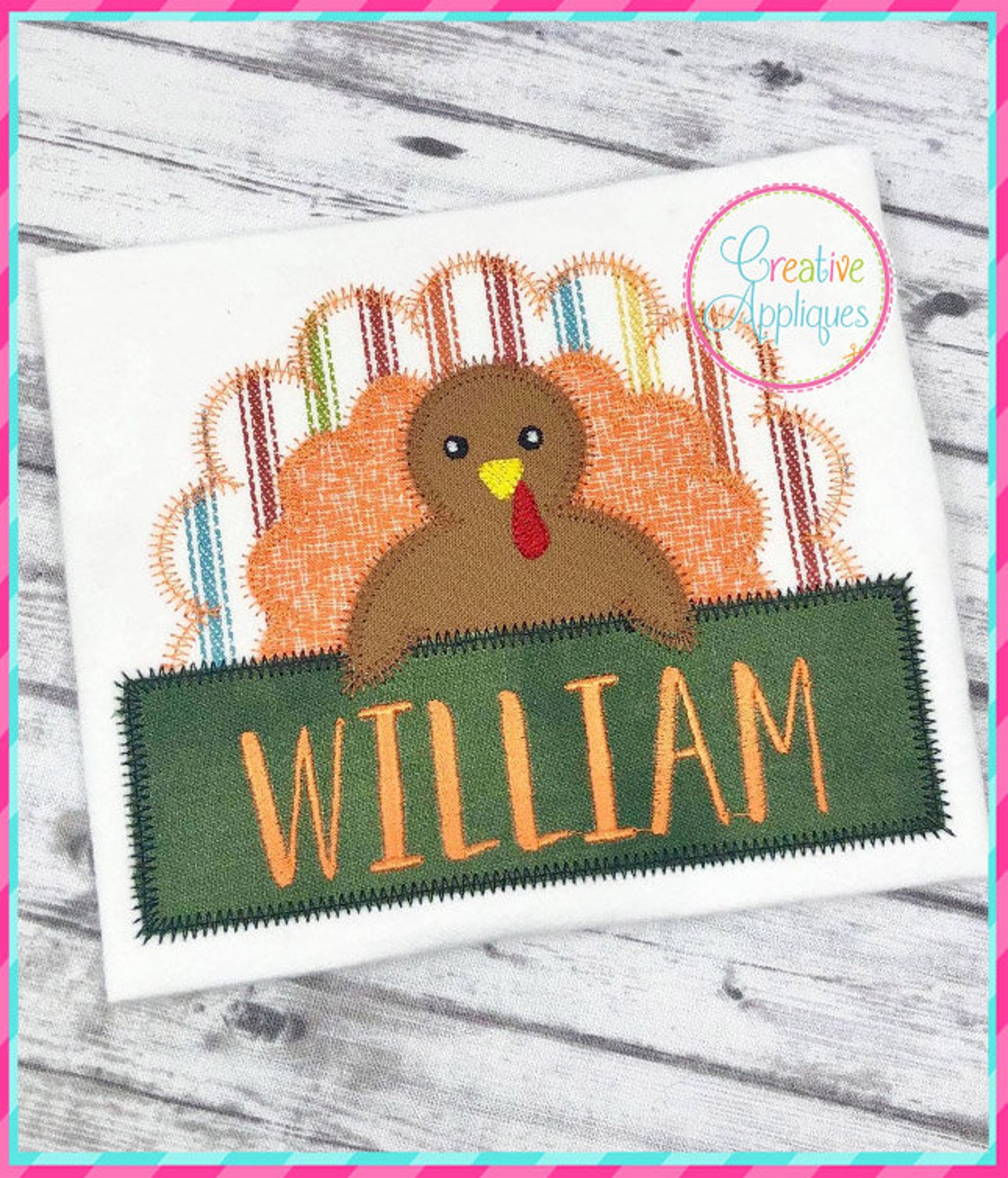 Zigzag Stitch Turkey Frame Applique Digital Machine Embroidery Design 4 ...