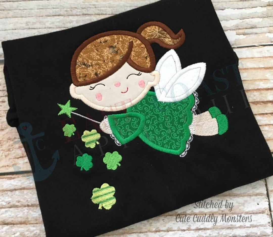 Shamrock Fairy Machine Embroidery Design, St Patrick Applique Design ...