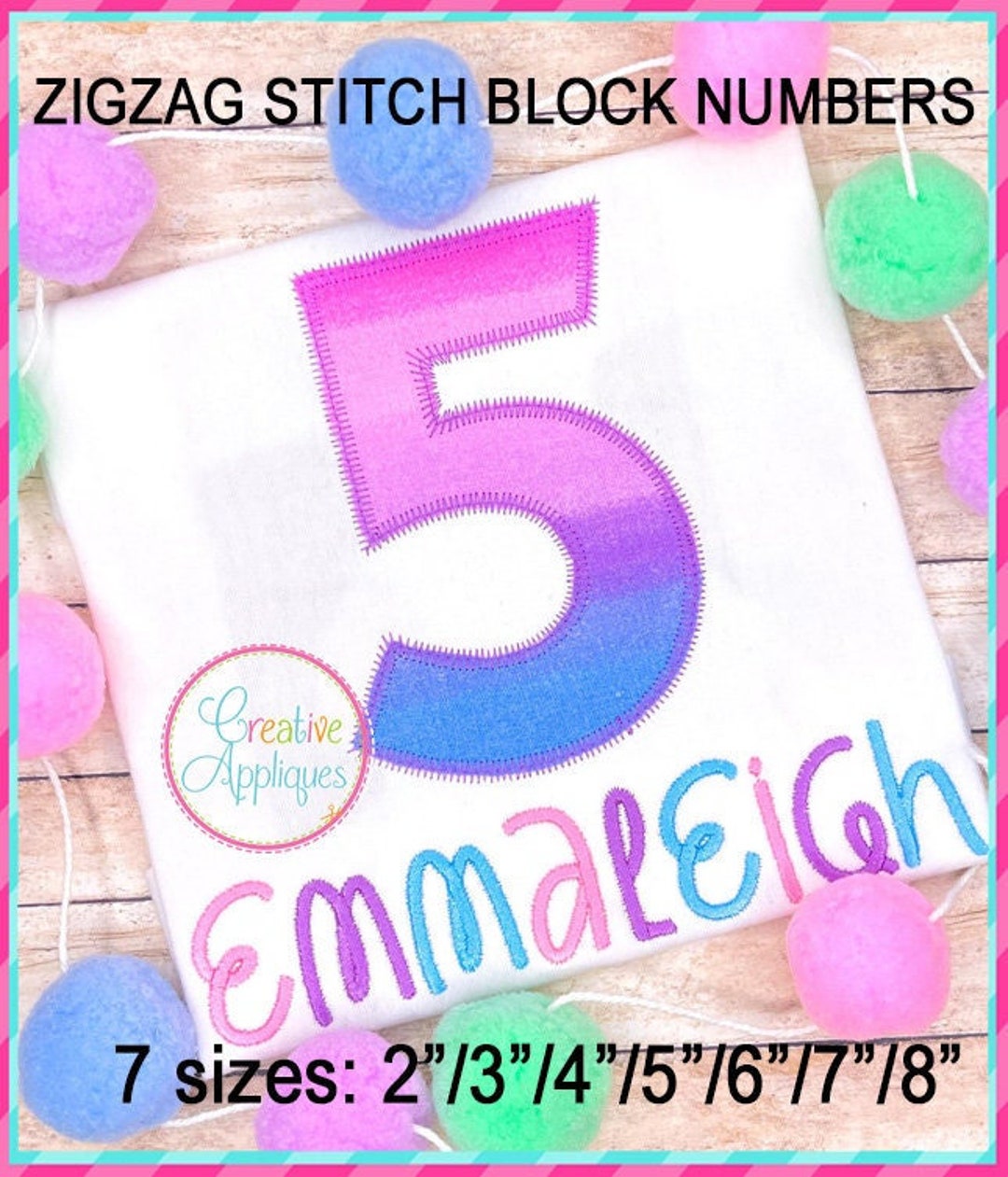 Zigzag Stitch Block Number Set Applique Digital Machine Embroidery ...