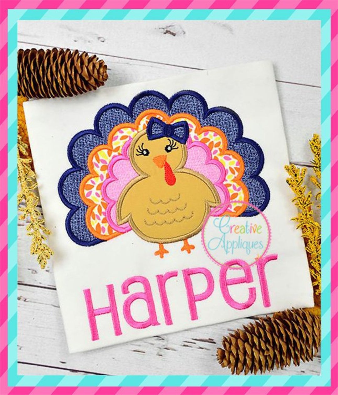 Turkey Girl Princess Diva Monogram Applique Digital Machine Embroidery ...