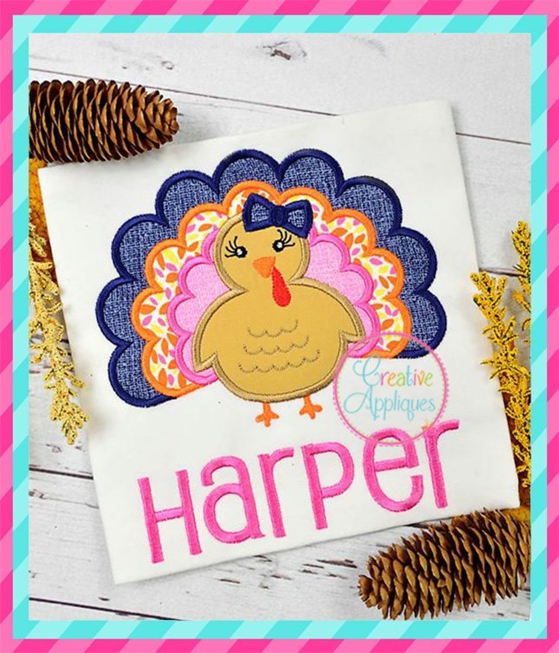 Turkey Girl Princess Diva Monogram Applique Digital Machine - Etsy