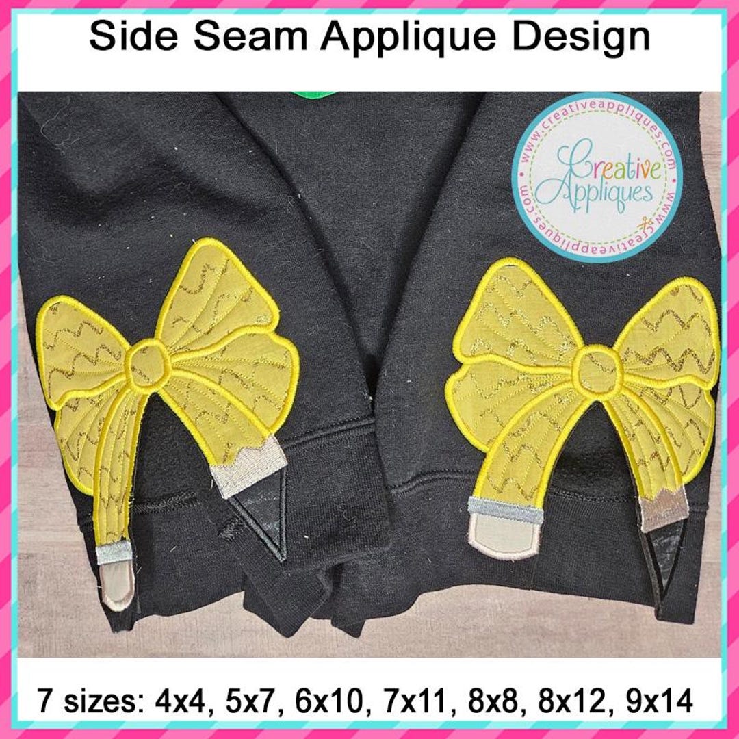 Pencil Bow Side Seam Applique Machine Embroidery Design, Side Seam Bow ...