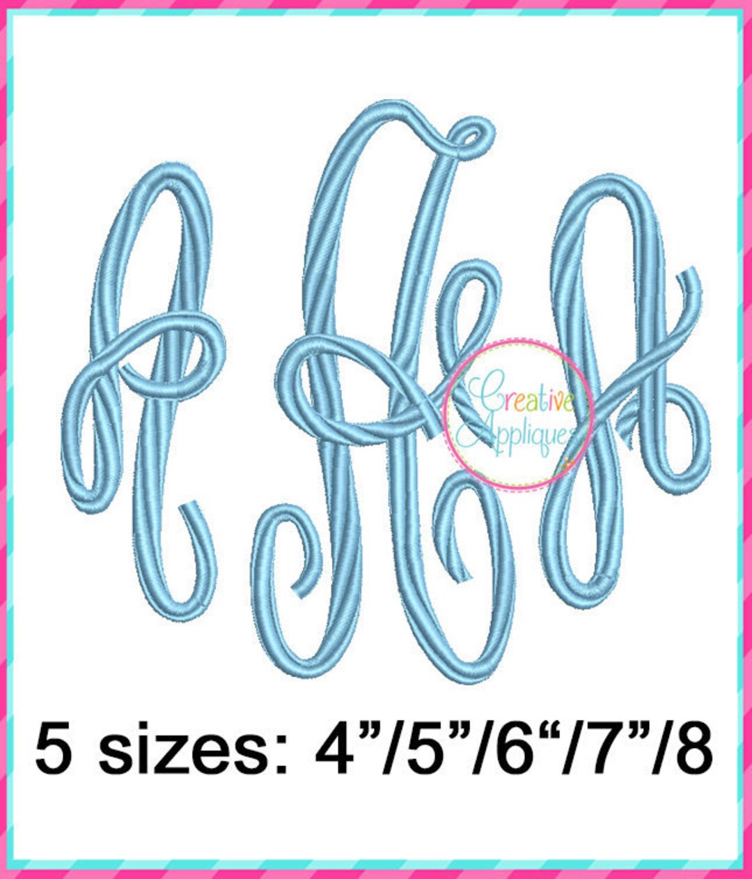 5 Sizes 3 Letter Master Circle Embroidery Monogram Alphabet Font ...