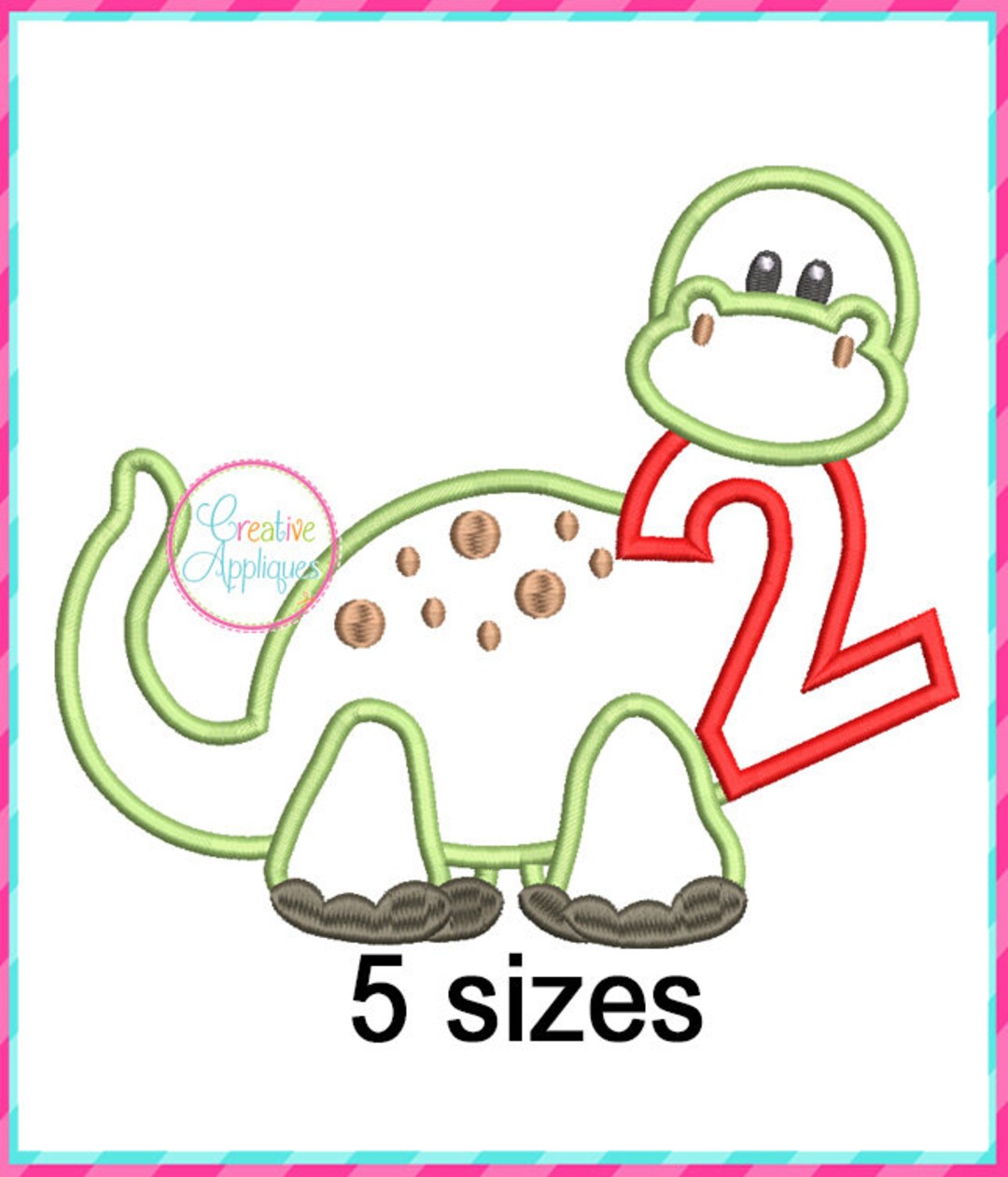 Dinosaur 2 Number Applique Digital Machine Embroidery Applique Design 4 ...