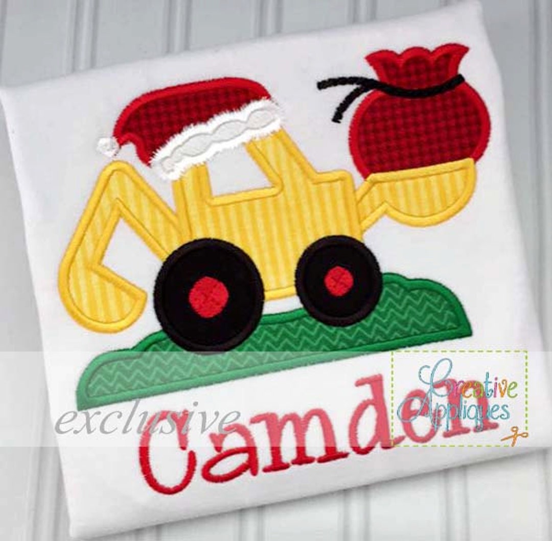 Santa Digger Backhoe Excavator Applique Digital Machine Embroidery ...