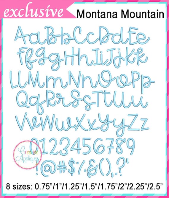 EXCLUSIVE 8 SIZES Montana Mountain Embroidery Alphabet Font | Etsy