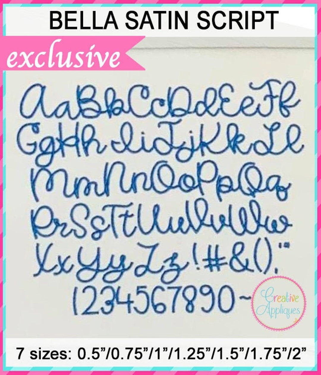7 Sizes Bella Cursive Script Embroidery Alphabet Font Digital Machine ...