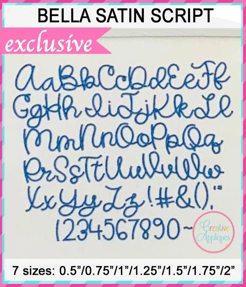 7 Sizes Bella Cursive Script Embroidery Alphabet Font Digital Machine ...