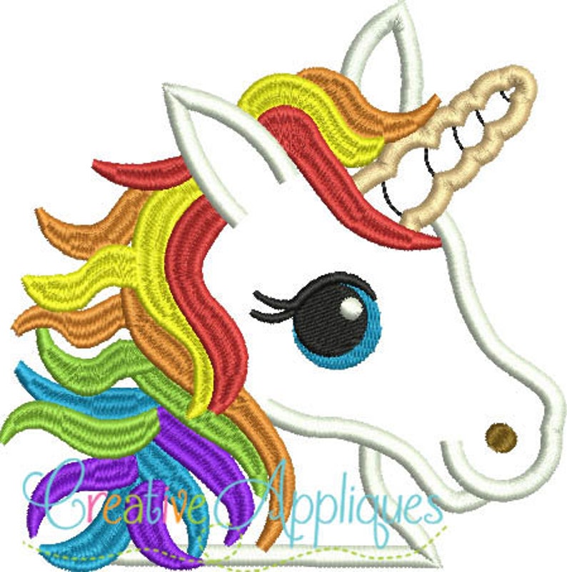 Rainbow Unicorn Digital Machine Embroidery Applique Design 4 Sizes ...