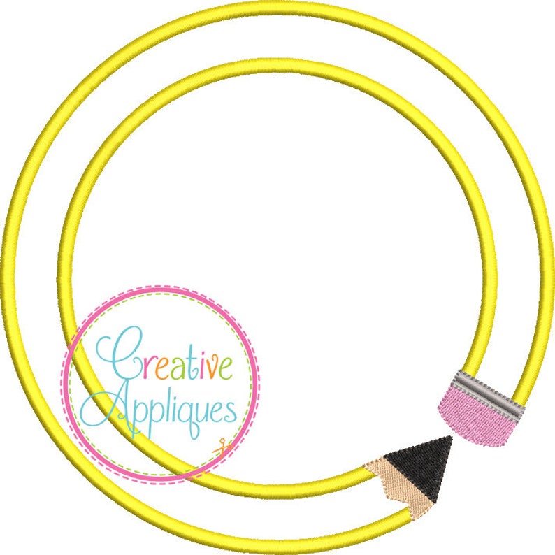 Pencil Circle Frame Digital Machine Embroidery Applique Design | Etsy