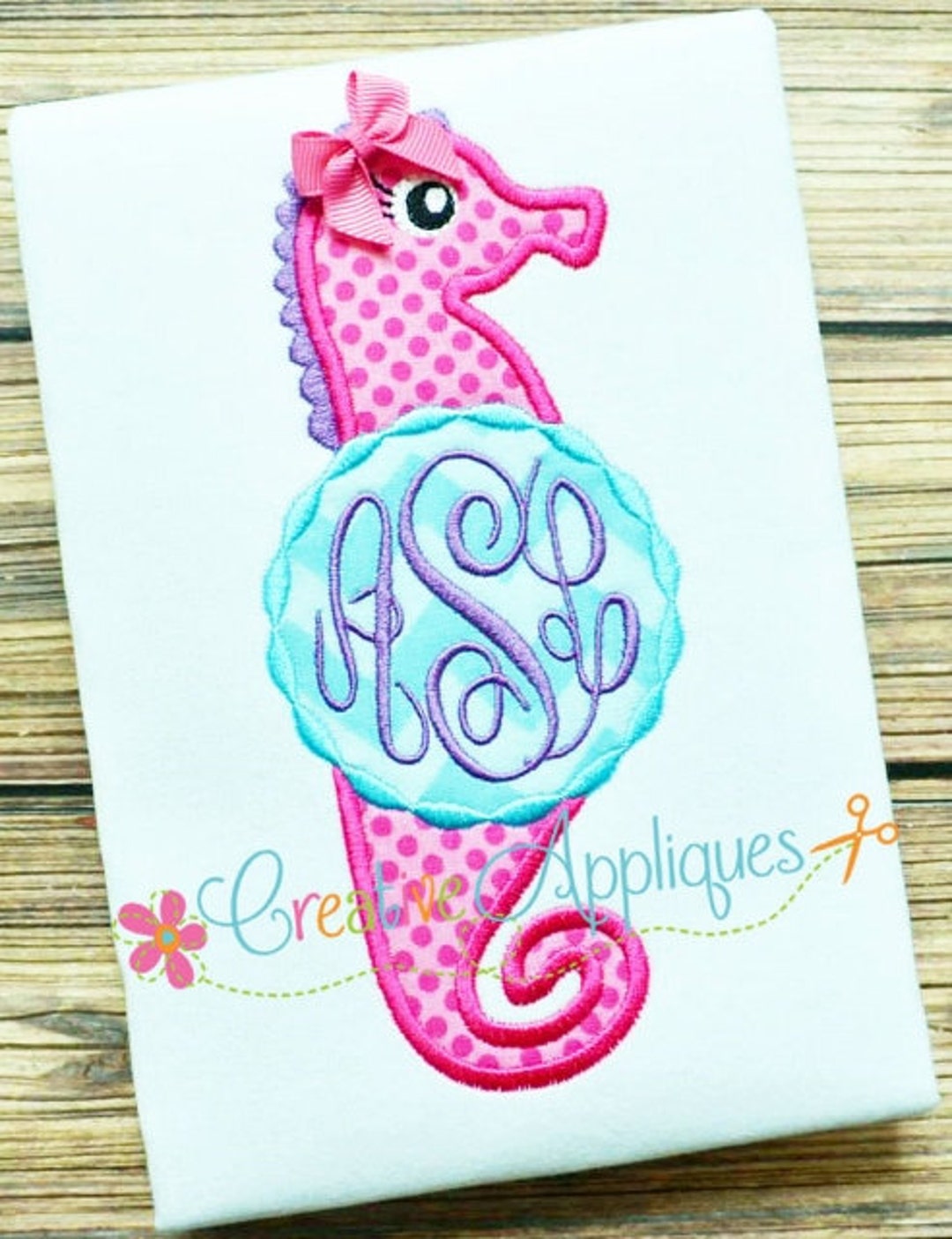 Monogram Seahorse Girl Digital Machine Embroidery Applique Design 4 ...