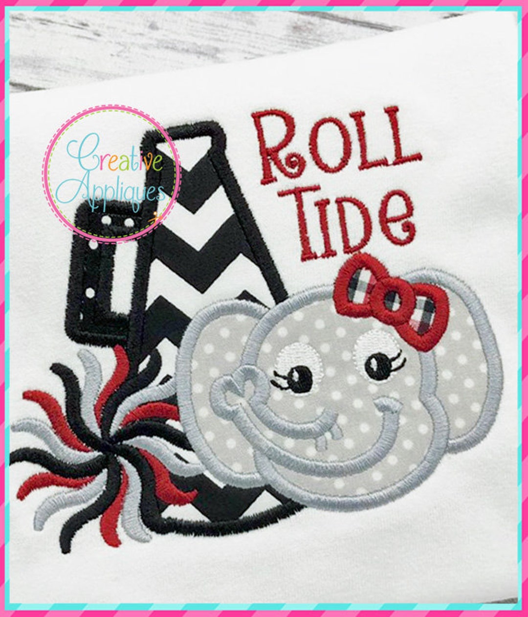 Elephant Megaphone Cheer Applique Digital Machine Embroidery Design 4 ...