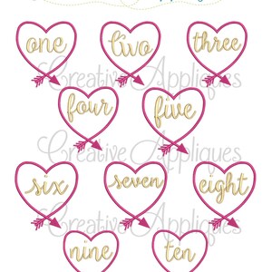 Heart Arrow Number Set Applique Digital Machine Embroidery Design 4 ...