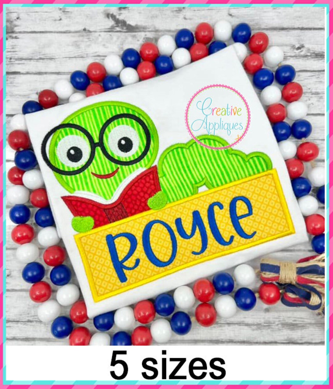 Reading Bookworm Frame Machine Embroidery Applique Design 6 Sizes ...