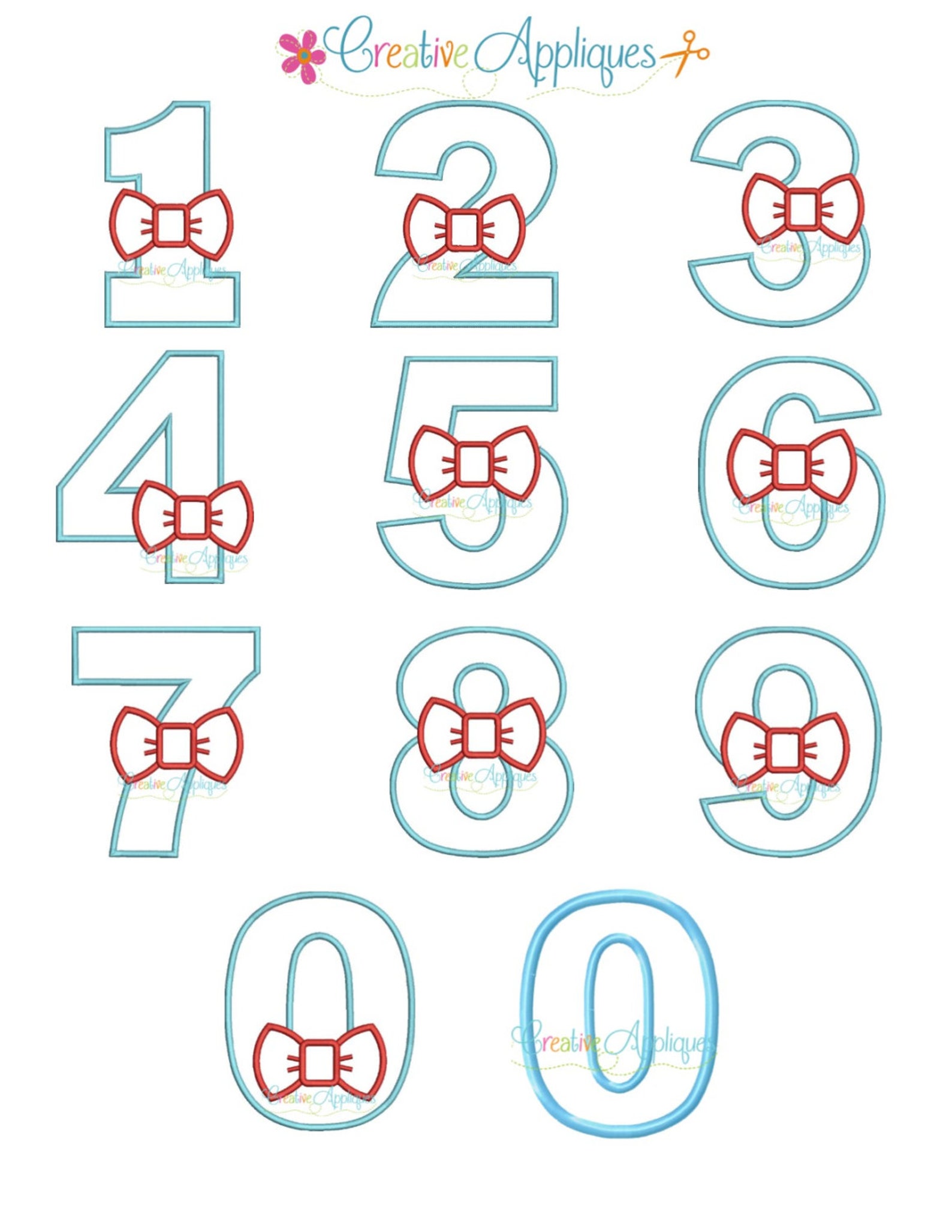 Bow Tie Bowtie Number Set 0-9 Birthday Applique Machine - Etsy