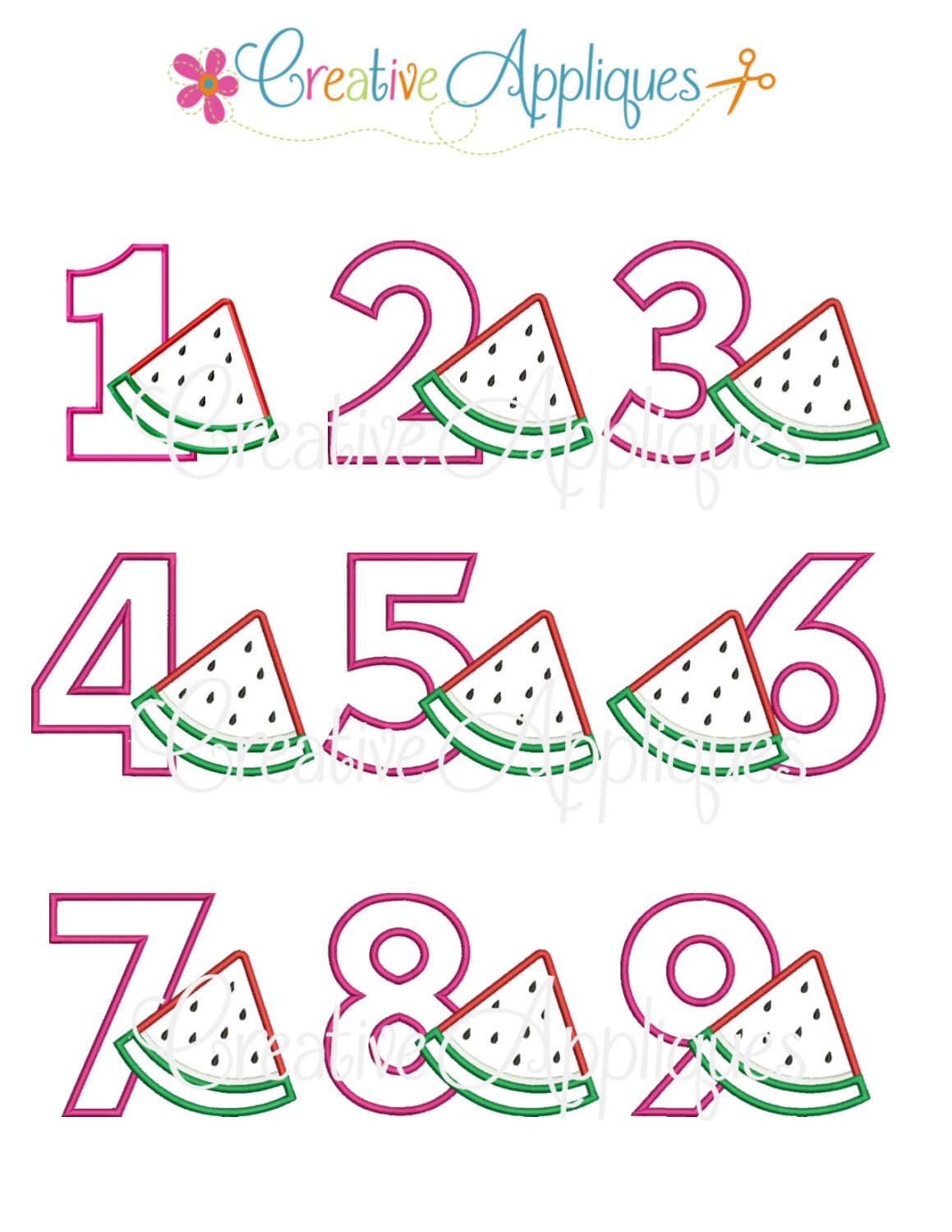 Watermelon Number Birthday Applique Machine Embroidery Design 4 Sizes ...