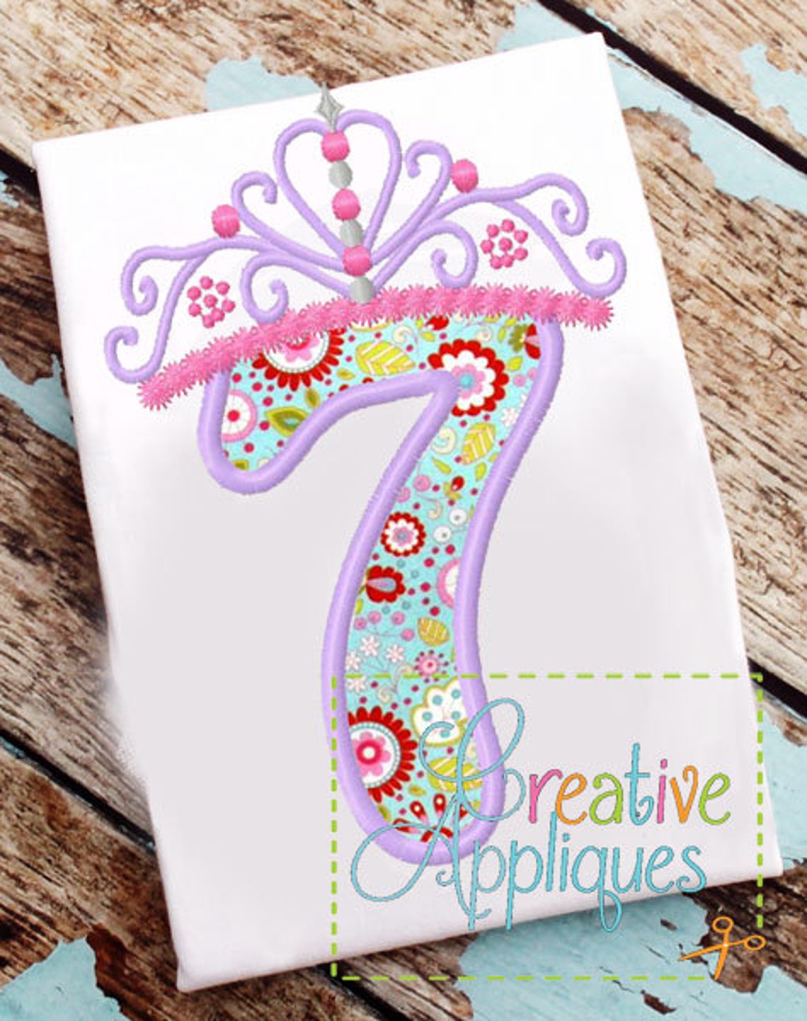 Princess Crown Birthday Number 7 Machine Embroidery Applique - Etsy