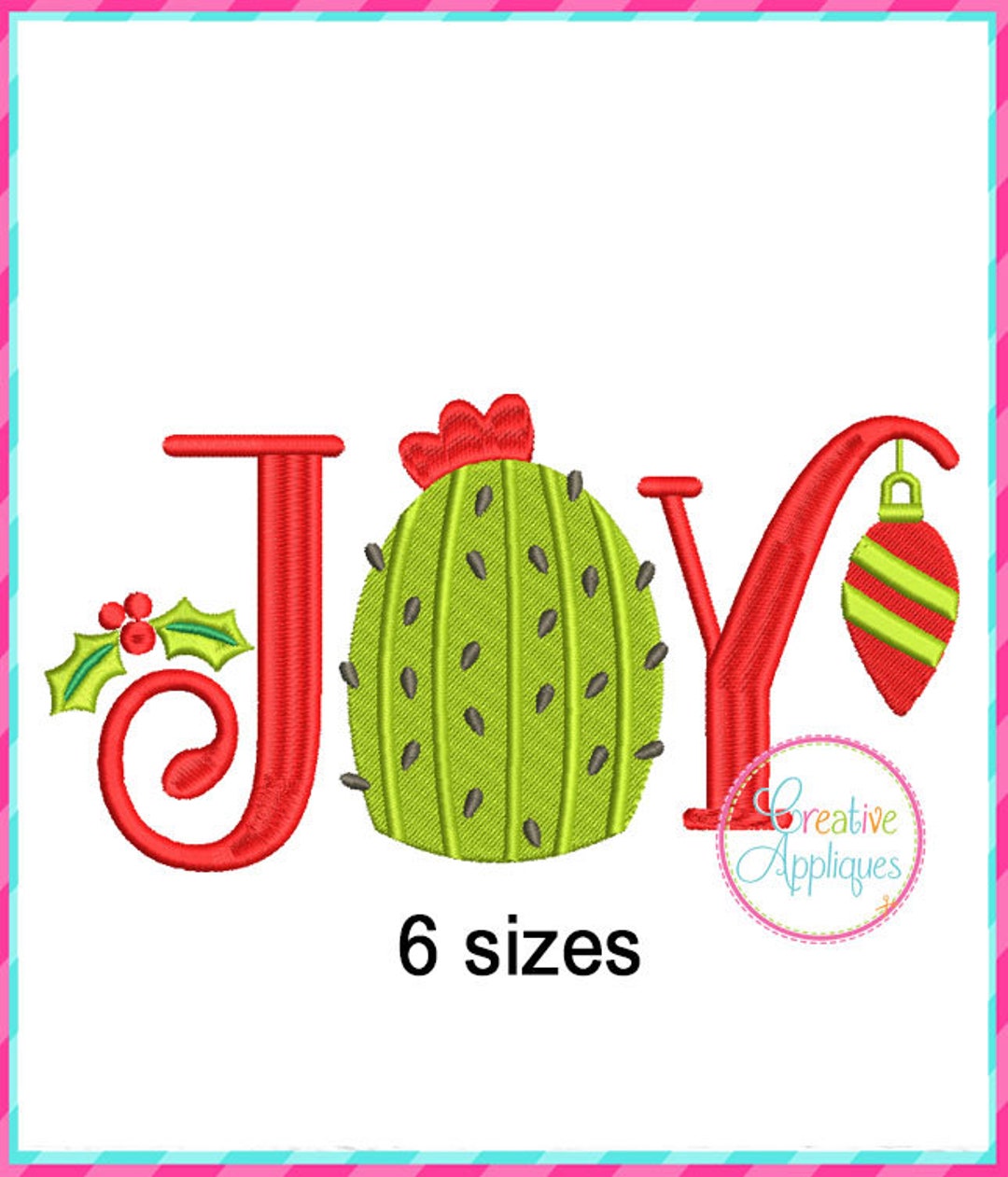 6 SIZES Joy Machine Embroidery Design, Christmas Cactus Embroidery ...